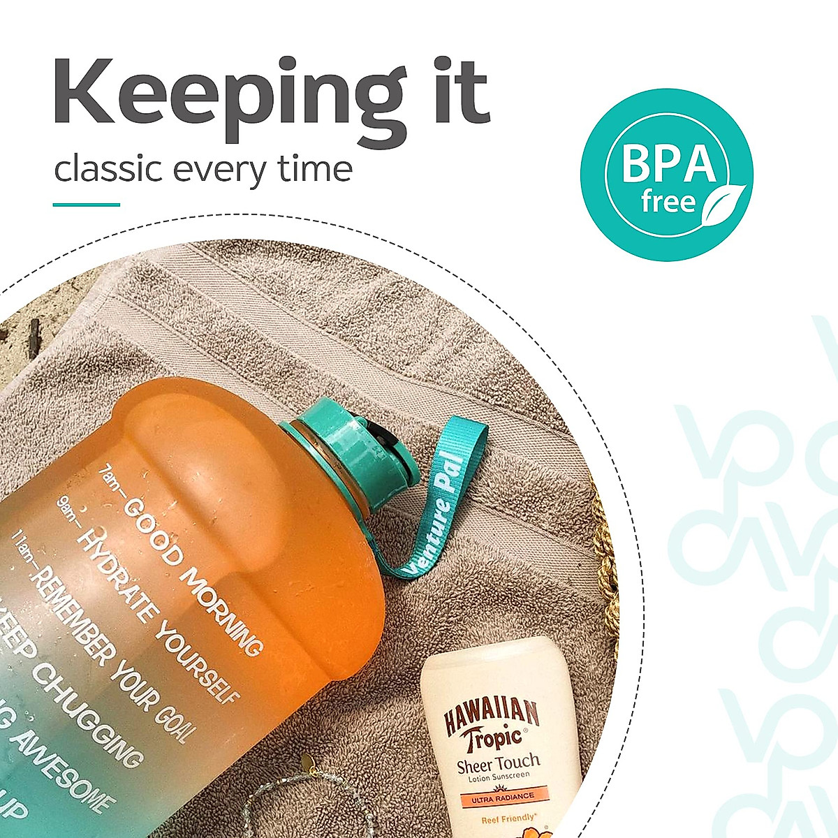 Venture Pal Large 128oz Leakproof BPA Free Fitness Sports Water Bottle with Motivational Time Marker to Ensure You Drink Enough Water Throughout The Day-1 Gallon-Green/Pink/Purple Gradient