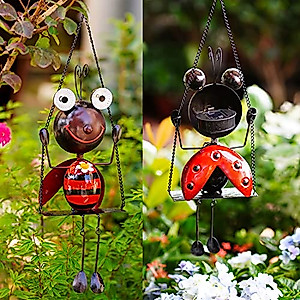 GDF Solar Lady Bugs Swing Metal Ladybug Hanging Animal Garden Decor Waterproof Solar Lights Decorative Outdoor Lights for Outside Patio Balcony Pathway Lawn Yard,Gifts for Her/Him