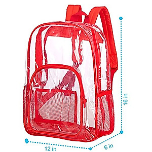 Clear Backpack, Transparent Bookbag Heavy Duty See Through Backpacks for Men - Red