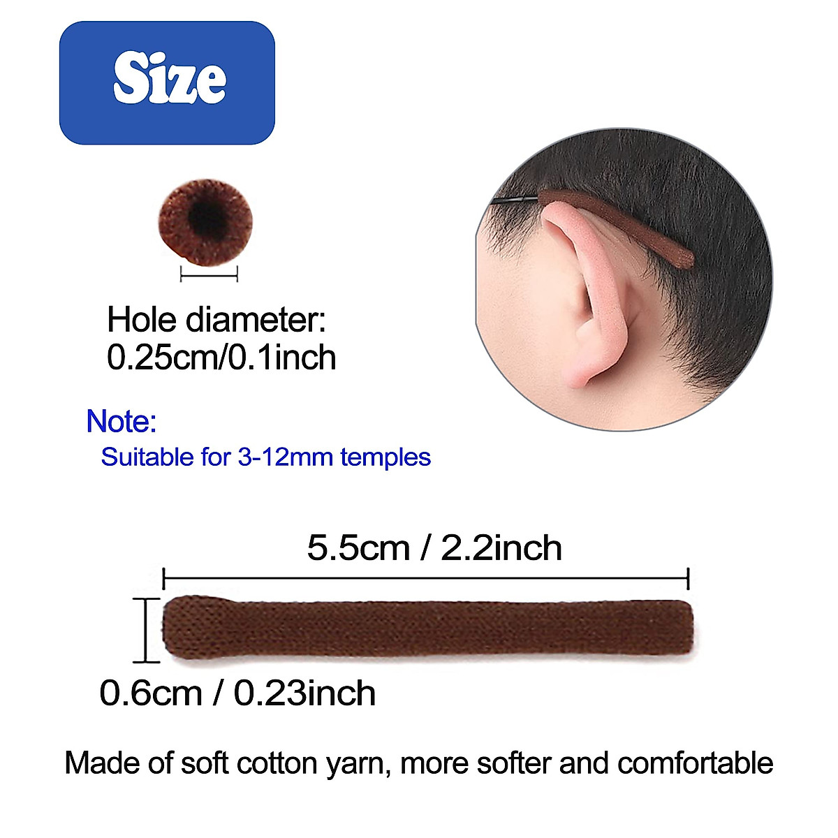 Upgrade Soft Knitting Cotton Fabric Glasses Ear Cushion, Anti-Slip Elastic Comfort Eyeglasses Temple Tips Sleeve Retainer, Eyeglass Ear Cushions Grips for Glasses Sunglasses Eyewear(2pairs Black)