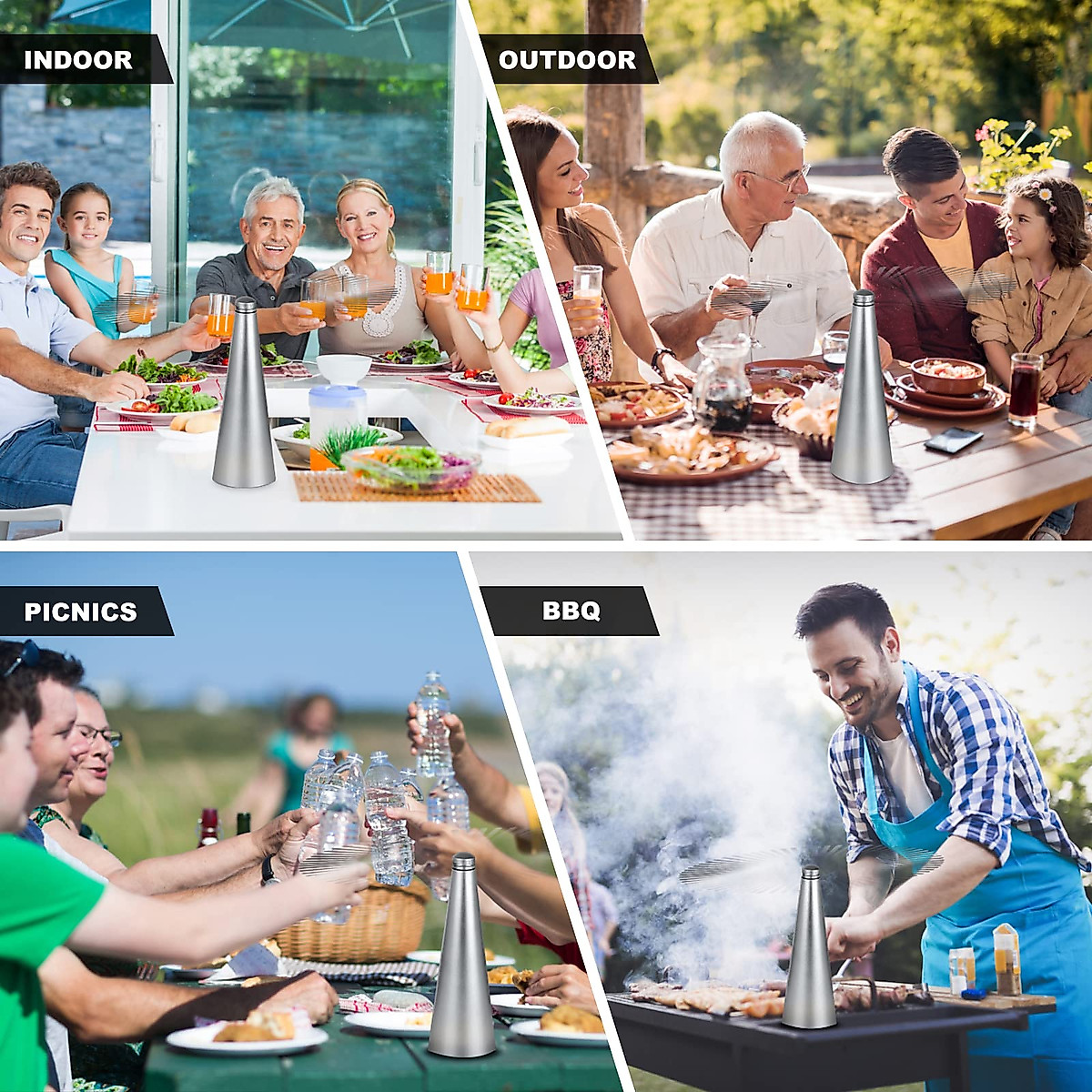 VAIPI 5 Pack Fly Fans for Tables, Outdoor Indoor Portable USB Fly Fan with 2 Fly Swatter, USB & Battery Operated Table Top Food Fan Picnic Fly Spinner for Restaurant, Patio, Kitchen, Party, BBQ