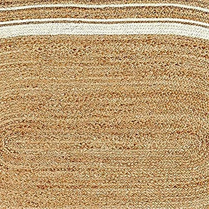 Agro Richer Farmhouse Rugs for Living Natural Jute Area Rug Hand Braided Oval Rugs for Bedroom, Kitchen, Living Room Rug Carpet (3x5 Square Feet, White Line)