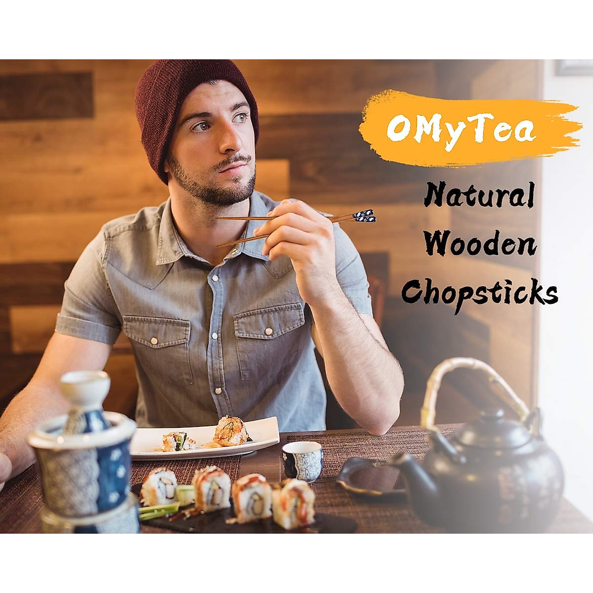OMyTea Chopsticks Reusable - Japanese Wooden Chopsticks 5 Pairs Gift Sets, 9 Inch/23cm, for Sushi, Ramen, Noodles, Rice, Camping, Travel (Sakura Nails)