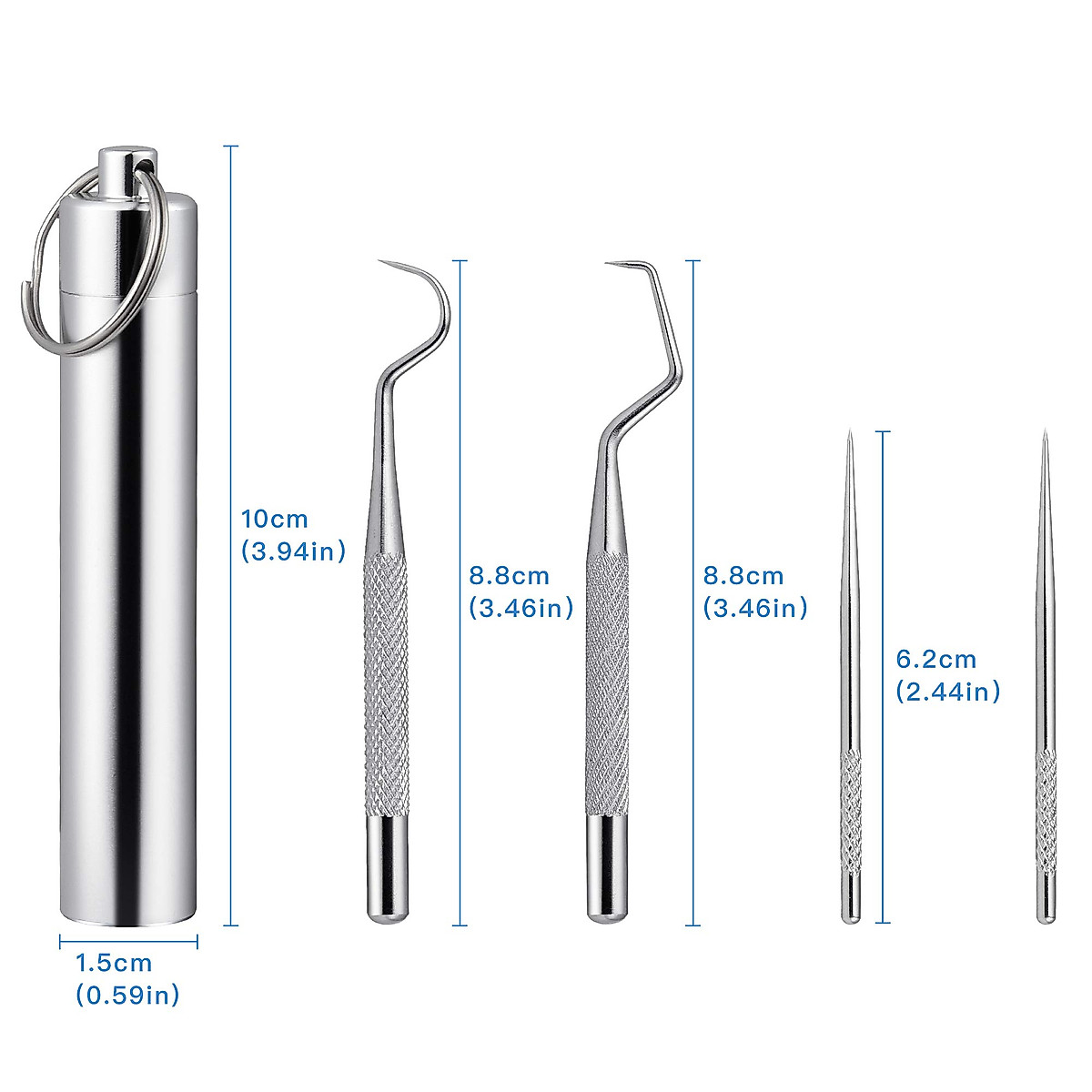 Worldity 5Pcs Reusable Toothpick, Portable Metal Toothpick, Professional Teeth Cleaning Tools, Dental Picks with Toothpick Holder and Key Ring for Travel Picnic Camping