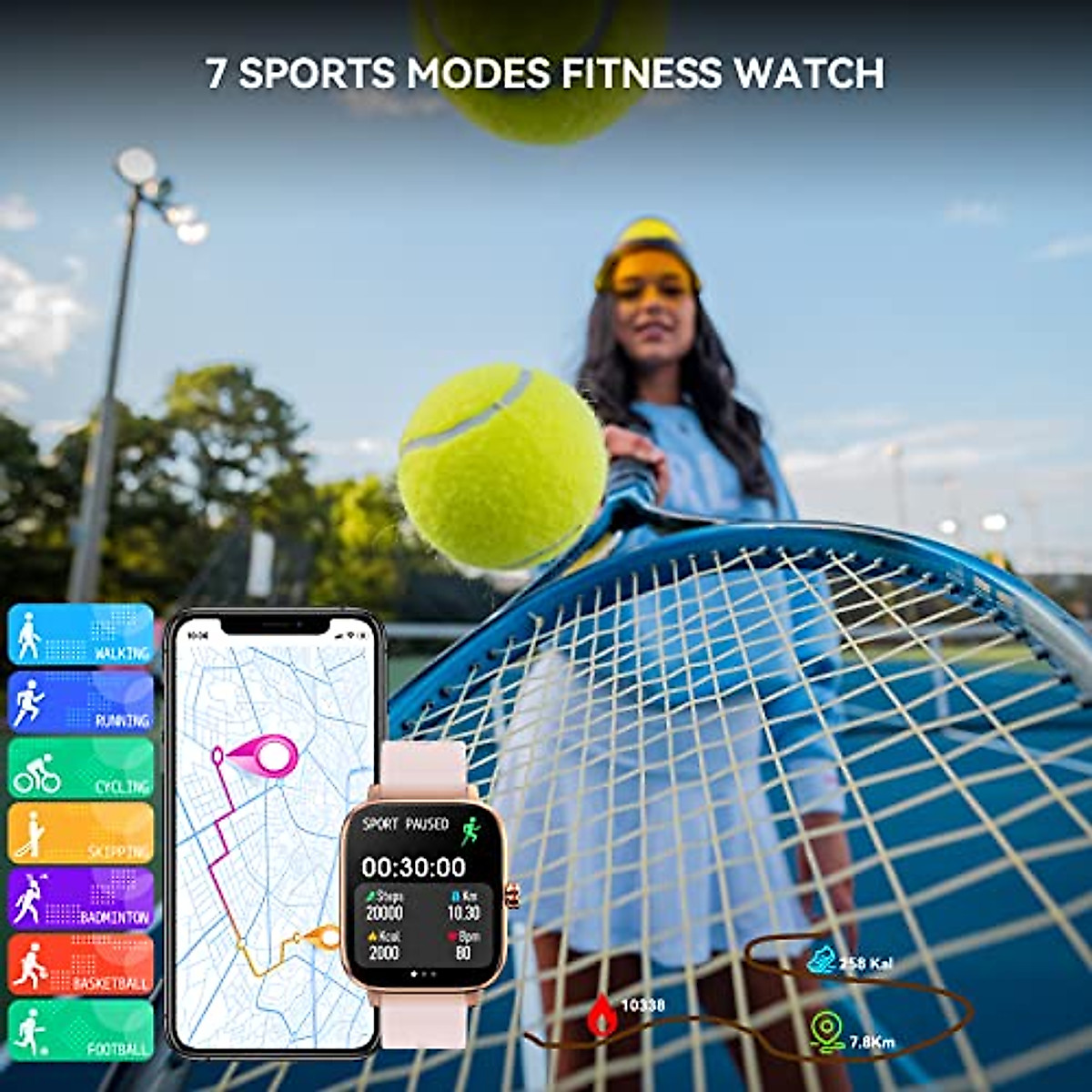 BOFIDAR Smart Watches for Women (Call Receive/Dial), Smart Watch for Android and iOS Phones, 1.7'' Touch Screen Smartwatch, Fitness Tracker with Pedometer, Alarm Clock, 7 Sports Modes (Gold)