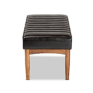 Baxton Studio Daymond Mid-Century Modern Dark Brown Faux Leather Upholstered and Walnut Brown Finished Wood Dining Bench