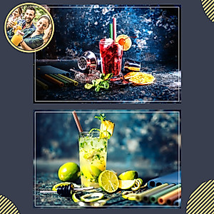 Skoo - Set of 10 Silicone Drinking Reusable Straws + Silicone Case Holder + Cleaning Brush - Jumbo Smoothies and Cocktails - Large and Thick Boba Straws Set Extra Wide - 10 inch Straight Long 0.4 Dia