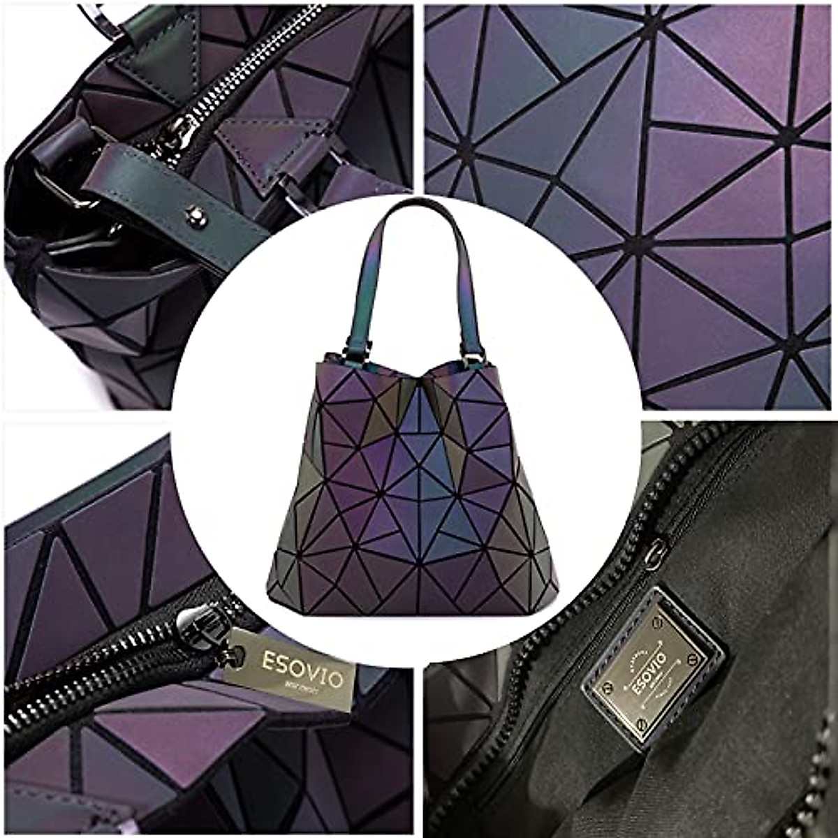 ESOVIO Irregular Geometric Luminous Shoulder Bag And Handbags For Lady Grid Holographic Reflective Purses Totes Shopping Rucksack