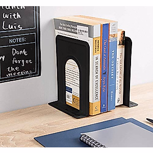 CARDALLTRY Bookends Heavy Duty Metal Office Home Book End Black 2 Pairs 4 Pieces Thickening Iron Library School Office Home Study Non-Slip Metal Bookends