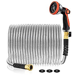 Garden Hose 50 ft Metal - Stainless Steel Water Hose Flexible Heavy Duty Garden Hose Collapsible and No Kink Water Pipe