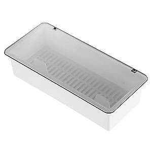 AIYoo Large Flatware Tray with Lid,Kitchen Cutlery and Utensil Drawer Organizer, Silverware Countertop Storage Container with Cover and Drainer,Camper Picnic Cutlery Holder,Plastic White