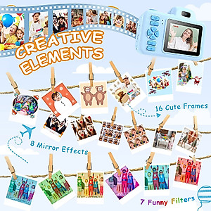 MOREXIMI Kids Camera, Digital Camera for Kids, Upgraded Rotating Zoom Lens, Mini Selfie Children Camera Toys, Christmas Birthday Gifts for 3-9 Years Old Boys Girls, 32GB Card