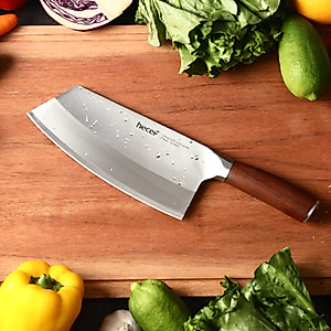 hecef 8 Inch Chinese Cleaver Kitchen Knife, Vegetable Meat Cleaver Chef’s Knife Made of High Carbon Steel & Ergonomic Cuibourtia Handle, Sharp Kitchen Cutlery for Home & Restaurant with Gift Box
