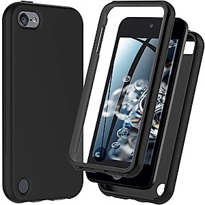 iPod Touch 7th/6th/5th Generation Case, iPod Touch case, Shockproof Silicone Case [with Built in Screen Protector] Full Body Heavy Duty Rugged Defender Cover Case for iPod Touch 7/6/5 (Black)