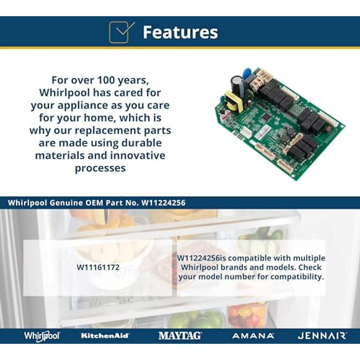 Whirlpool W11224256 OEM Refrigerator Main Control Board