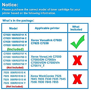 LCL Compatible Toner Cartridge Replacement for Xerox Versalink C7020 C7025 C7030 106R03741 106R03744 106R03743 106R03742 (4-Pack Black Cyan Magenta Yellow)