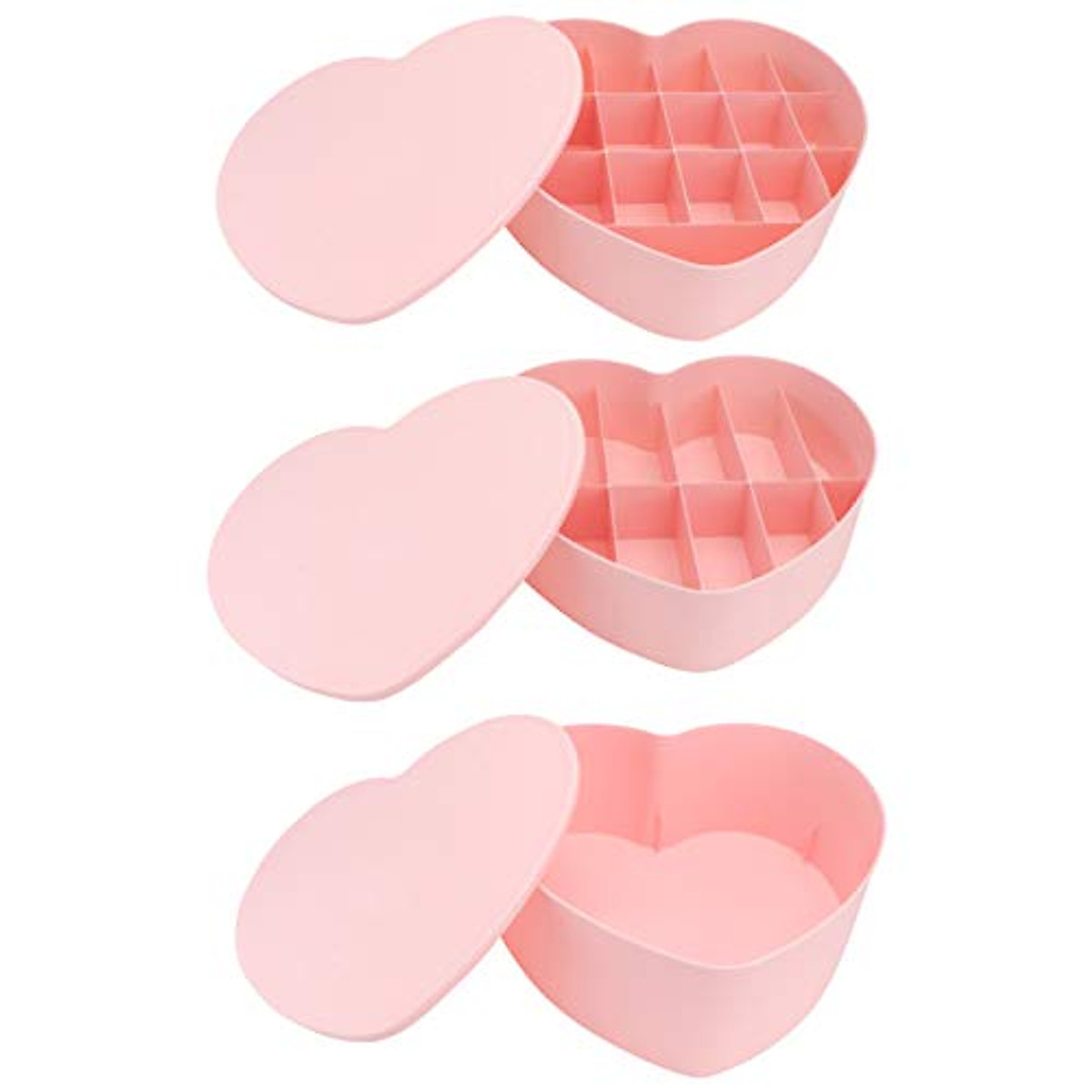 AlTurn 3Pcs Underwear Organizer Box with Lids Heart Shaped Closet Dresser Drawer Dividers Containers Stackable for Lingerie Socks Bras Scarves (Color : Pink)