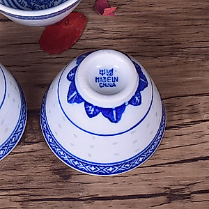 Woonsoon Chinese Handmade Kungfu Tea Cup 70 ml,Bone China Blue and White Tea Cups Set of 3,Ceramic Tea Mugs Without Handles,Best Gift