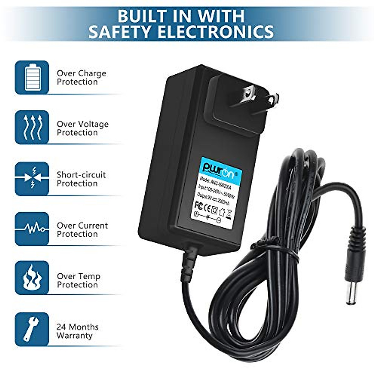 PwrON 9V Ac Dc Adapter (6.6ft) Fit Brother P-Touch PT-D200 PTD200 PT-D200VP PT-D210 PTH110 PT-D200G PT-1280 PT-1290 PT-1880 PT-2030 PT-2730 Label Maker, AD-24 AD-24ES AD-20 AD-30 AD-60 Power Supply