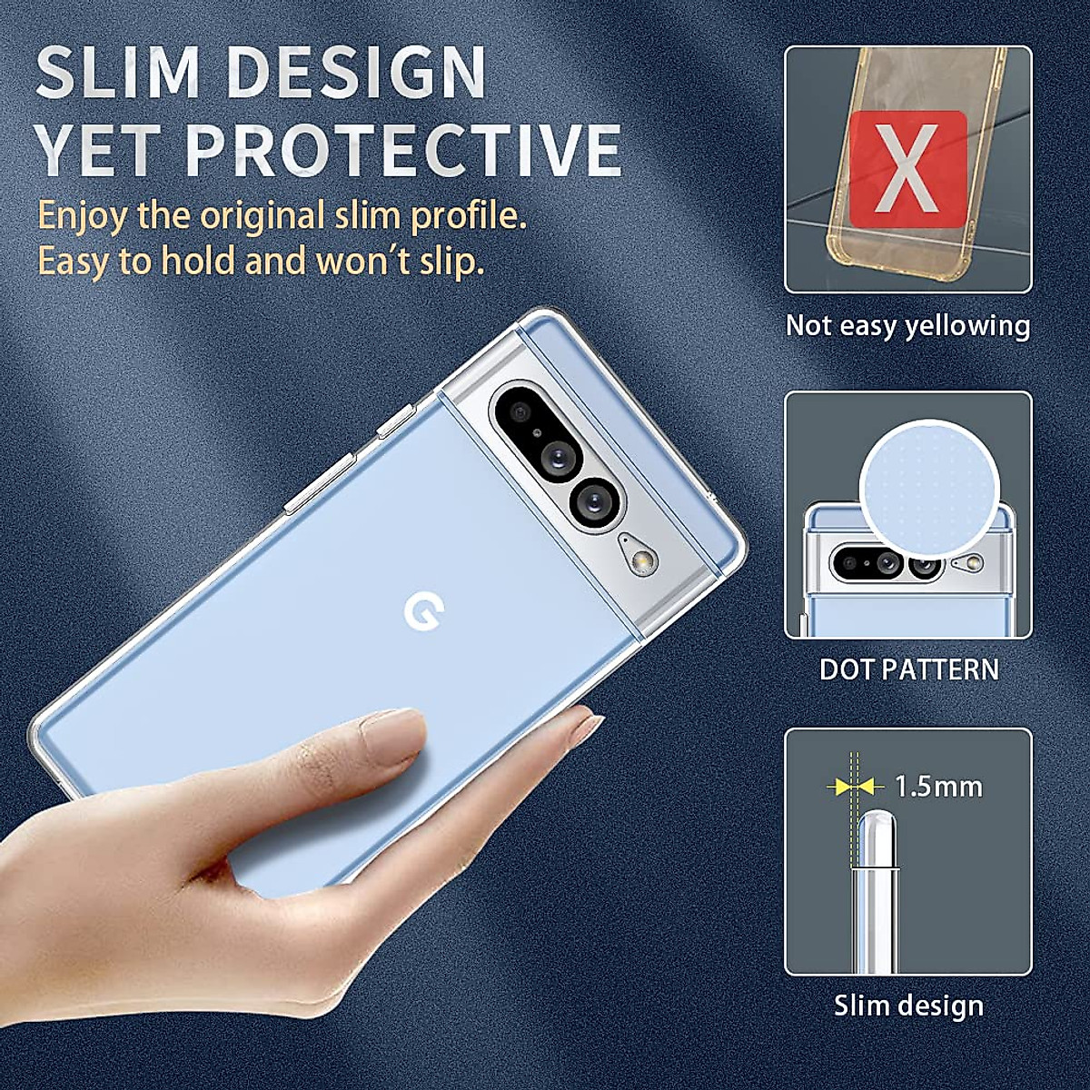 bokoo Crystal Clear Google Pixel 7 Pro Case.Soft Slim Fit Transparent Plastic TPU Protective Silicone Cover Phone Cases for Google Pixel 7 Pro [Slim Thin & Comfort Grip] [Shockproof]