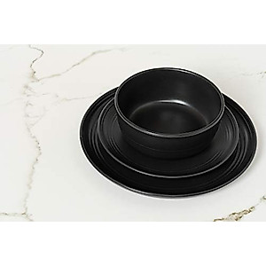 10 Strawberry Street Double Line 16 Piece Dinnerware Set, Matte Black