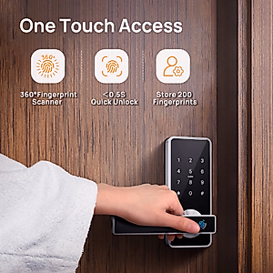 Fingerprint Door Lock Keyless Entry Door Lock Bluetooth APP Card Control Biometric Digital Door Lever Security Front Handle Works with WiFi Gateway and Alexa for Home Office by Holify (Black)