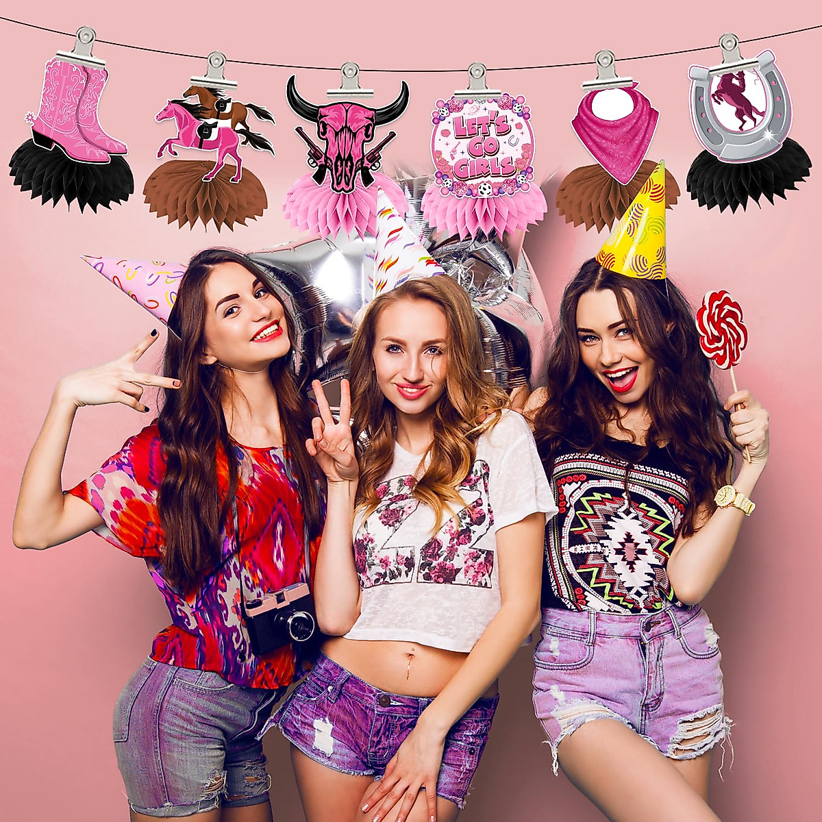 8 Pcs Disco Cowgirl Party Decorations, Western Cowgirl Party Decorations, 3D Double Side Cowgirl Centerpieces for Tables, Cowgirl Theme Party Decorations, Cowgirl Party Decorations, Lets Go Girls