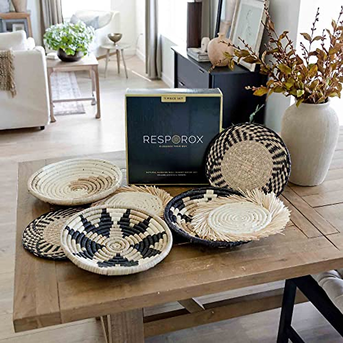 Hanging Woven Wall Basket Set - 7 Unique Handcrafted Seagrass Baskets for Boho, Farmhouse & Rustic Wall Decor, Table Settings & More - Ready to Hang with Nails & Marking Pencil Included