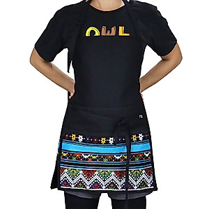 Cute Adjustable Bib Aprons with 3 Zipper Pockets Unique Design for Kitchen Cooking, Chef work, BBQ, Baking, Holding Card Money Smartphone Notebook, Black and Blue, 23 inch x 29 inch (TGB-07)