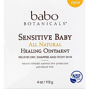 Babo Botanicals 70+% Organic Sensitive Baby All Natural Healing Ointment with Medical Grade Colloidal Oatmeal, Unscented 4 Ounce