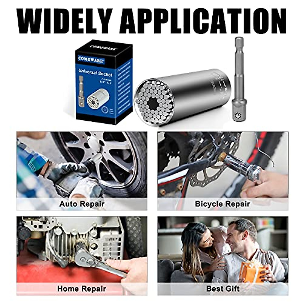 COMOWARE Universal Socket Tool Gifts for Men Women, Super Socket Unscrew Any Bolt 1/4"-3/4" (7mm-19mm) with Drill Socket Adapter, Cool Gadgets, Gifts for Him, DIY Handyman, Husband, Boyfriend