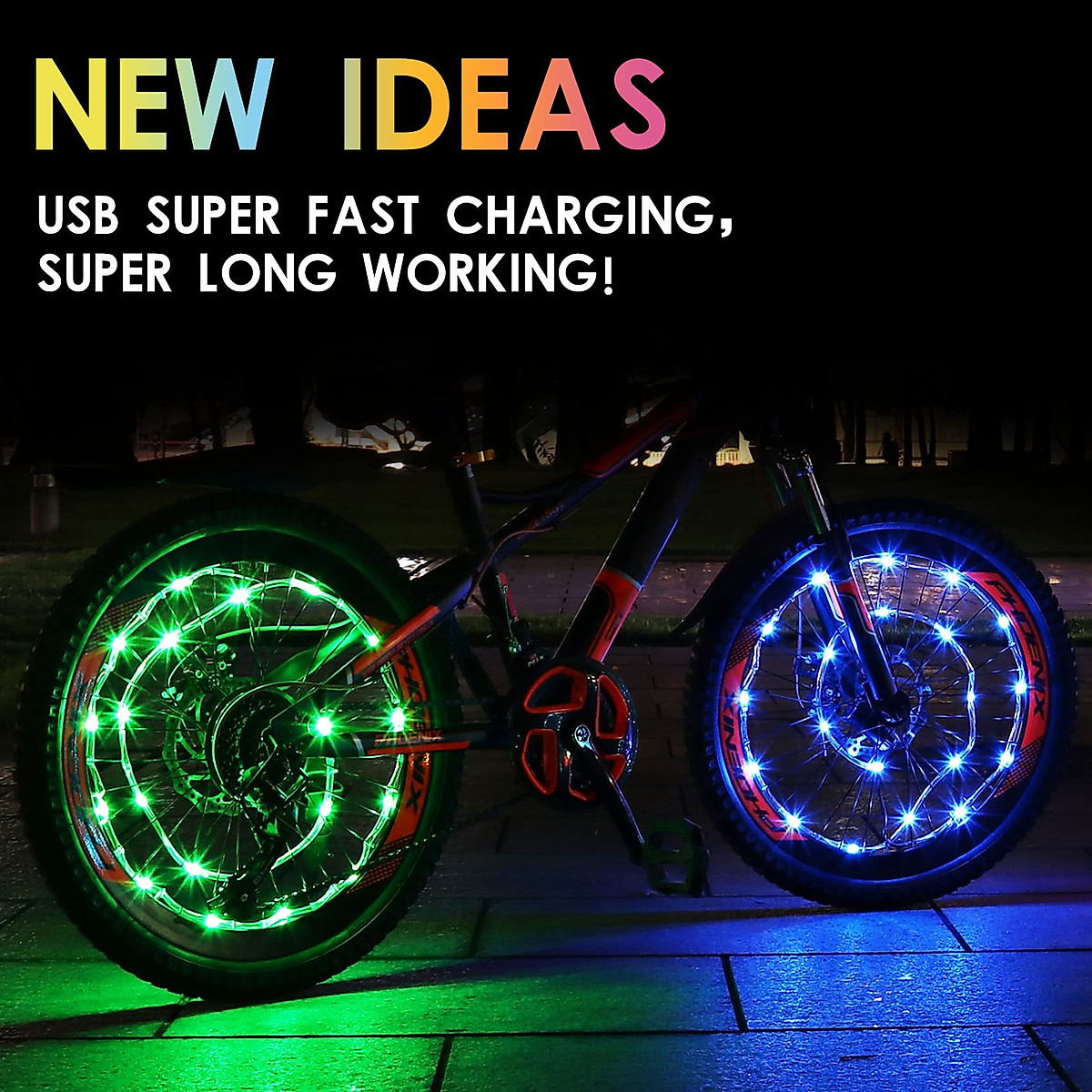 Sumree 2-Tire Pack LED Bike Wheel Lights with USB Rechargeable Battery Bike Lights 16 Modes 7 Colors Changing Over,Get Brighter and Visible from All Angles for Ultimate Safety …