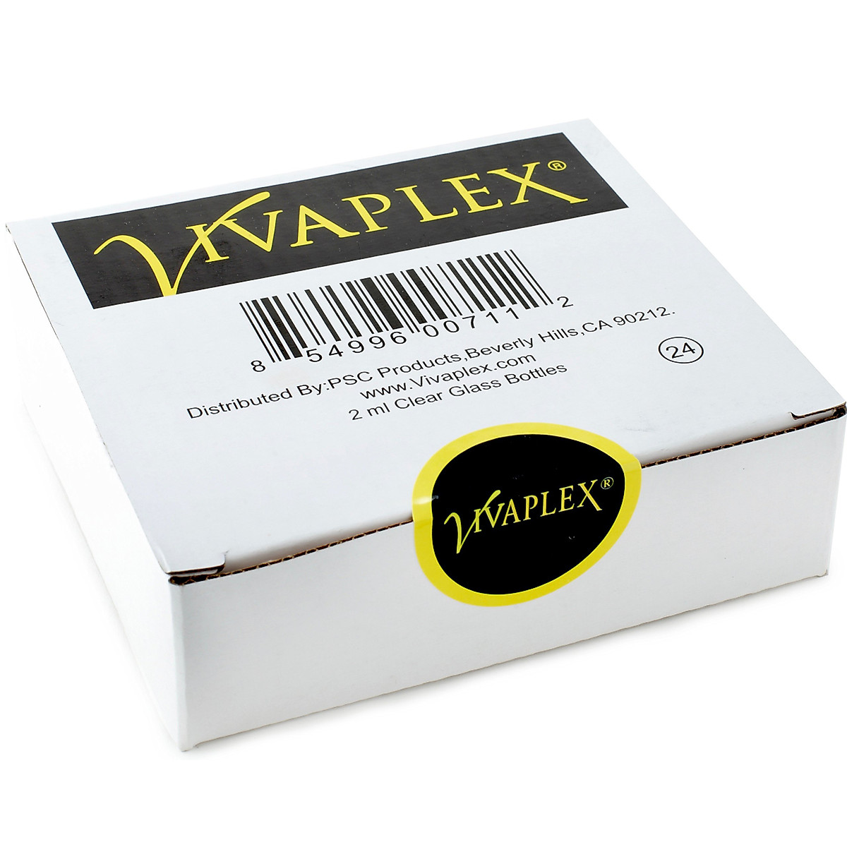 Vivaplex, 24, Clear, 2 ml (5/8 Dram) Glass Bottles, with Orifice Reducers and Black Caps