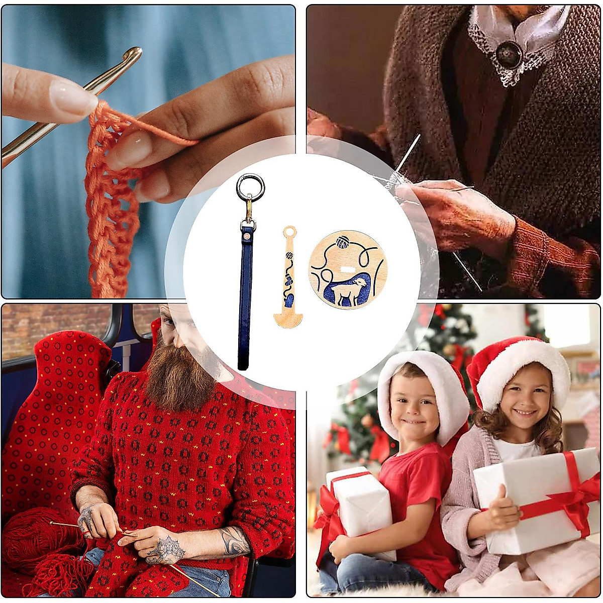 Wood Yarn Holder | Portable Wooden Yarn Holder with Wrist Strap | Knitting Crocheting Embroidery Accessories for Hats, Cardigans, Sweaters, Socks, Blankets, Handicrafts