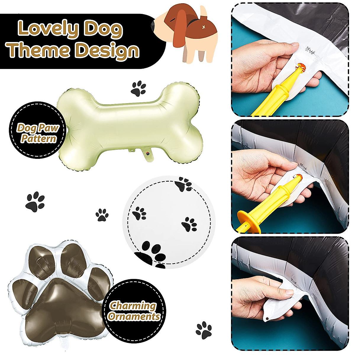 46 Pieces Dog Themed Balloons Include 40 Pieces Dog Paw Print Latex Balloons 3 Pieces Bone Shaped Foil Balloons and 3 Pieces Dog Paw Print Foil Balloons Props for Pets Kids Birthday Party Decorations