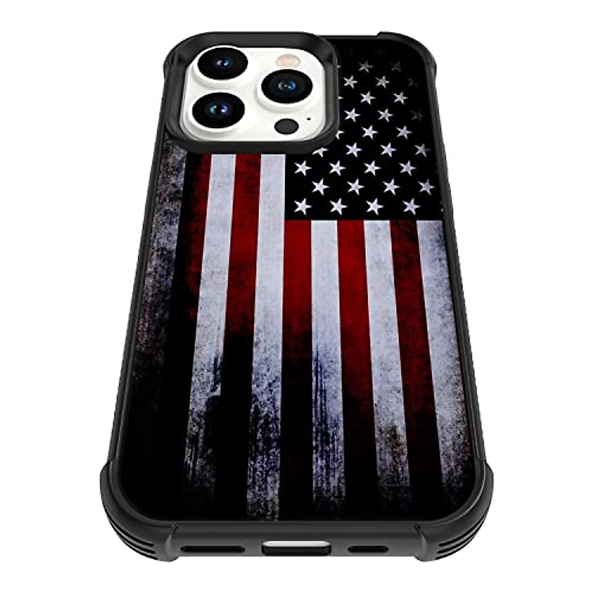 Tnarru Compatible with iPhone 14 Pro Case American Flag Pattern Hard PC Back and Soft TPU Sides Scratchproof Shockproof Protective Case for iPhone 14 Pro -Black