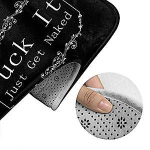 Swono Inspiration Quote Bath Mat 3 Piece Set,Fuck It Just Get Naked Bathroom Antiskid Pad Doormat and Toilet Lid Cover Non-Slip Set