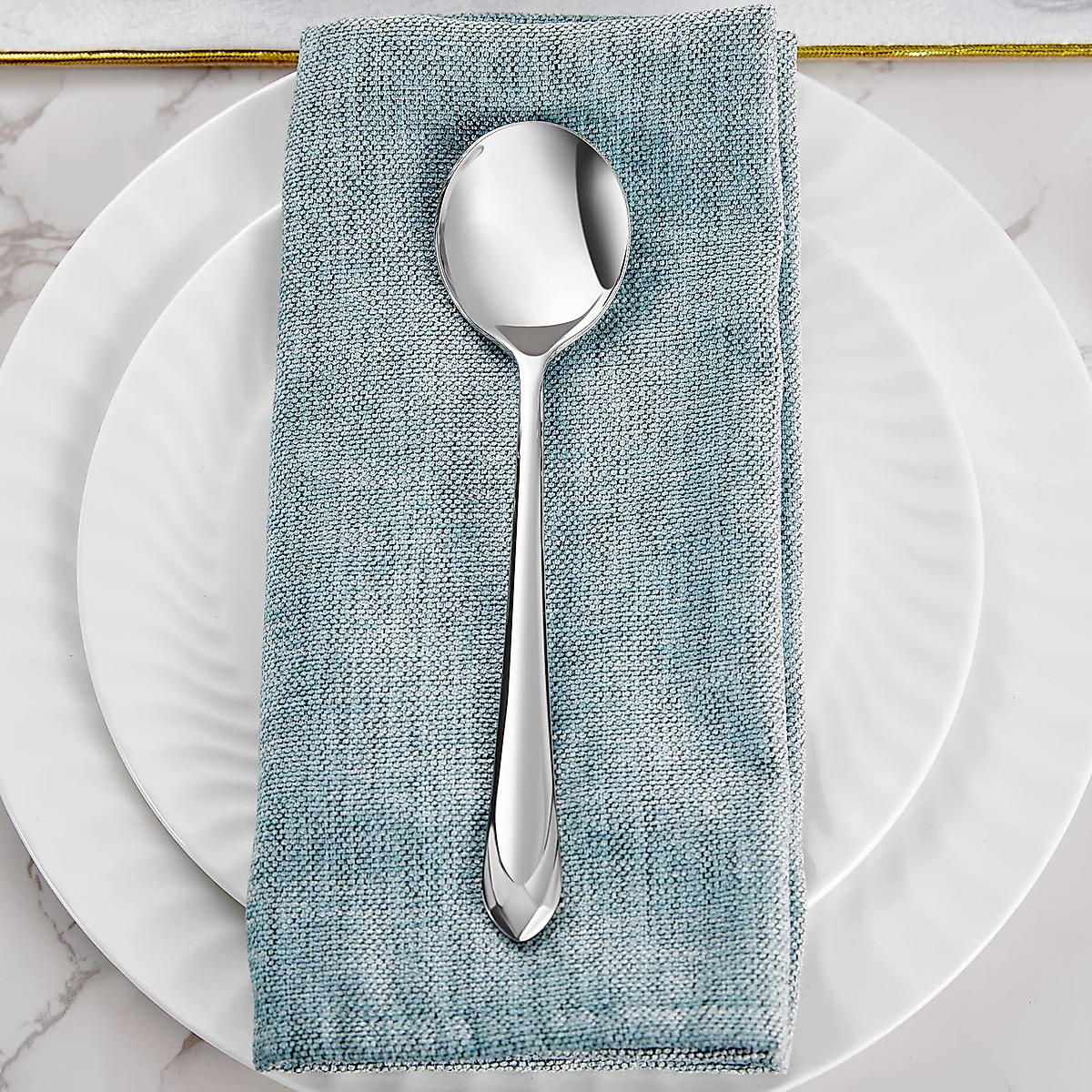 KEAWELL Premium Elena Spoon, 4-Piece Spoon Set, 18/10 Stainless Steel, Mirror Polished, Dishwasher Safe (7.5" Soup Spoon)