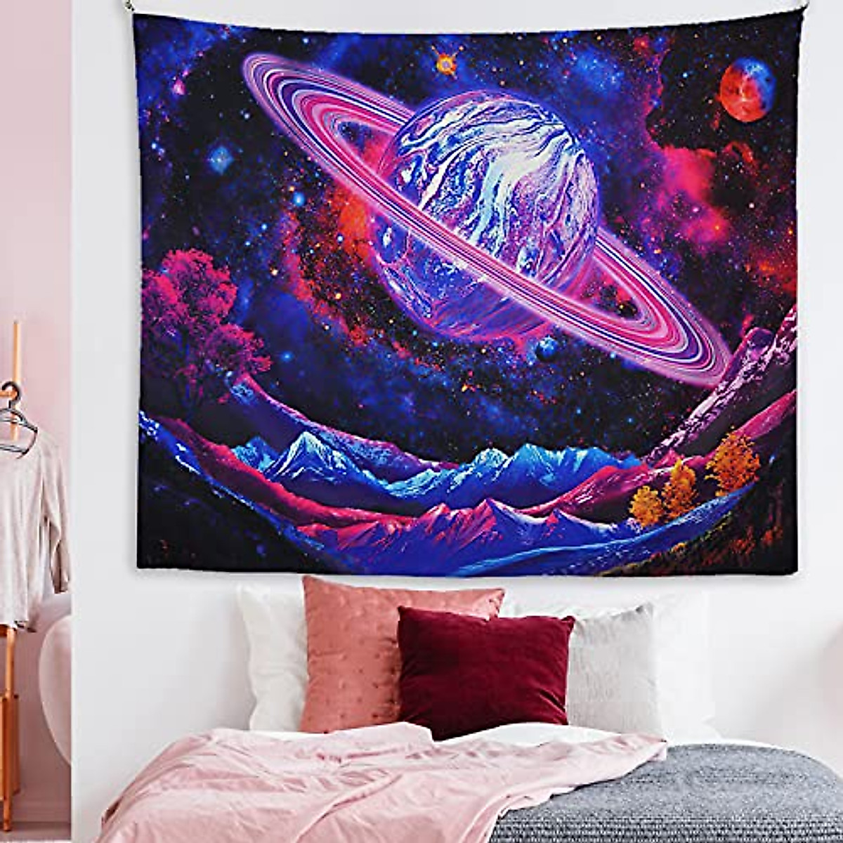 Instruban Planet Tapestry - Trippy Mountain Design Wall Hanging for Bedroom and Living Room - Magic Space Theme - 51.2 x 59.1 Inches