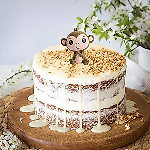 Ercadio 1 Pack Resin Monkey Cake Topper Little 3D Figurine Doll Jungle Animal Themed Baby Shower Kids Birthday Party Cake Decorations