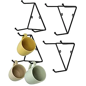 MyGift Matte Black Metal Triangular Coffee Mug Holder Wall Mount Display Rack with 3 Hooks, Set of 4