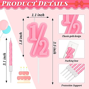MTLEE 1/2 Birthday Candle Half Birthday Cake Topper with 10 Thin Spiral Cake Candles in Holders for 1/2 Birthday Anniversary Celebration Wedding Party Decorations(Pink)