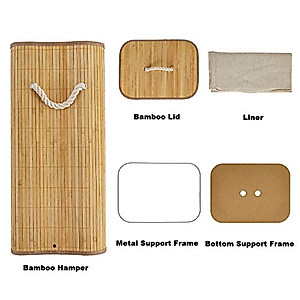 YMLHOME Bamboo Laundry Hamper with Lid & Removable Liner & Rope Handles Dirty Clothes Storage Basket Organizer for Bedroom Living Room Laundry Room (15.4"L x 11.4"W x 22.8"H)