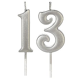 Silver 13th Birthday Candles for Cake, Number 13 1 3 Glitter Candle Party Anniversary Cakes Decoration for Kids Women or Men