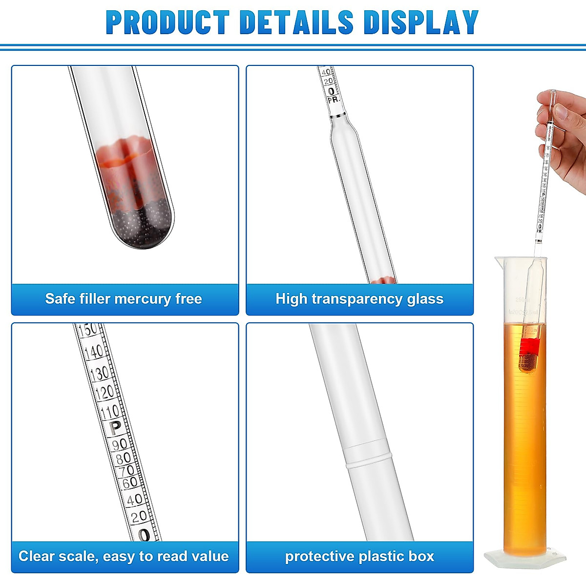 2 Pcs Glass Hydrometer, Alcoholmeter 0-200 Proof and 0-100 Tralle, Alcohol Tester, Hydrometer Glass Alcohol Measuring Device for Distilling Moonshine Brewing Wine Measure Alcohol Content