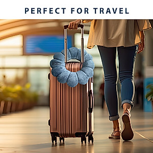 Total Pillow Donut Pillow for Airplane & Travel, Sleeping Neck Pillow, Microbead Comfortable Pillow for Neck, Head, Back, Lumbar & Pelvic Support, Twists to Many Positions - Blue