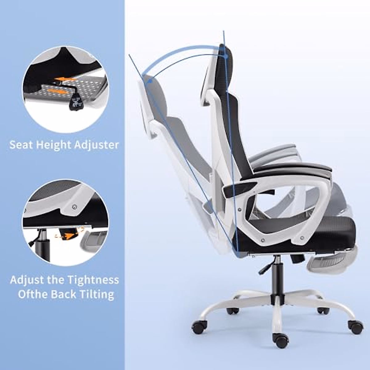 Naudhenm Office Chair Mid Back Swivel Lumbar Support Desk Chair,Computer Gaming Chair with Comfortable Armrests, Mesh Desk Chairs with Wheels, Swivel Computer Task Chair (White)