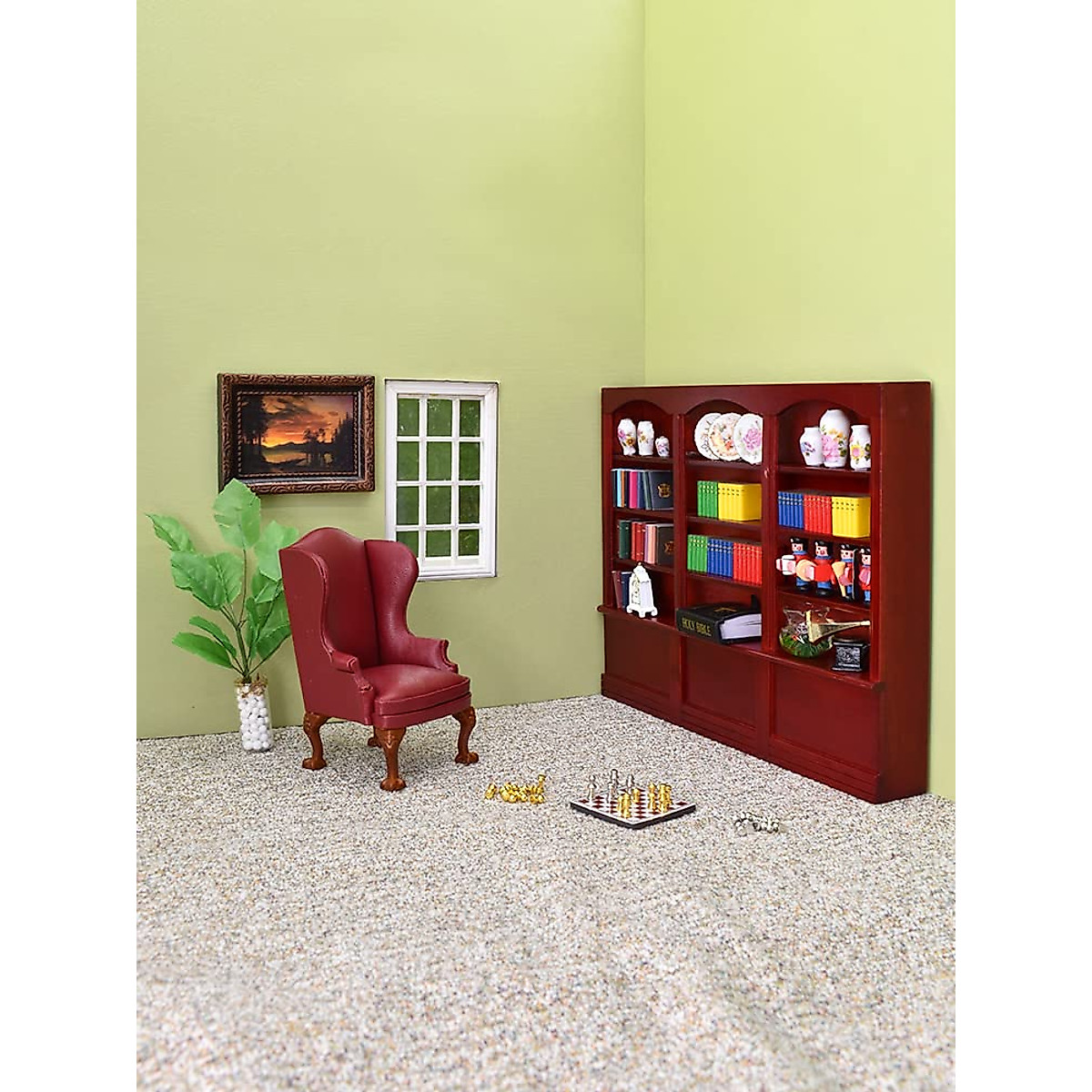 iLAND Miniature Dollhouse Accessories for Dollhouse Furniture, Mini Porcelain Vases and Decorative Plates w/a Desk Clock (Elegant Rose 11pcs)