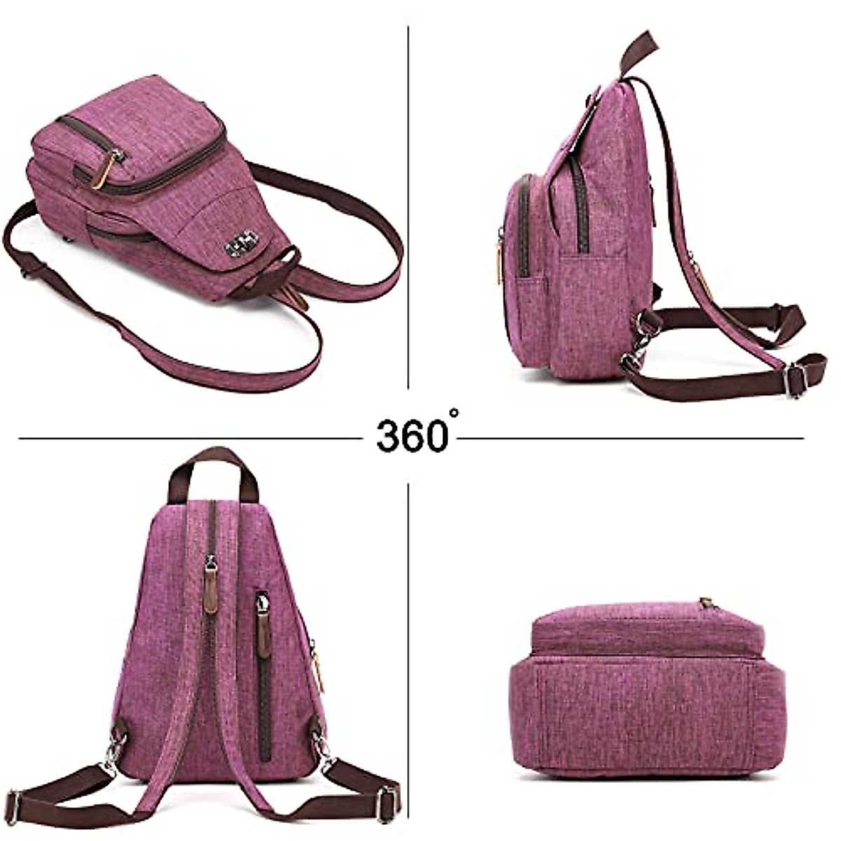 FANDARE Retro Sling Chest Backpack Multipurpose Crossbody Shoulder Bag Travel Backpack for Men Women Outdoor Cycling Indoor Gym Hiking Daypacks Durable Polyester Purple