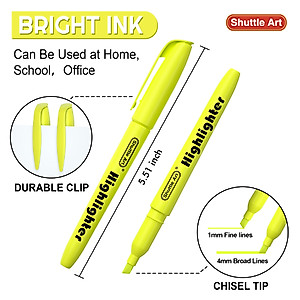 Shuttle Art 144 Pack Highlighters, Yellow Highlighter Pen Bulk with Versatile Chisel Tip Dry-Quickly Non-Toxic Highlighter Markers for Adults Kids Highlighting in Home School Office